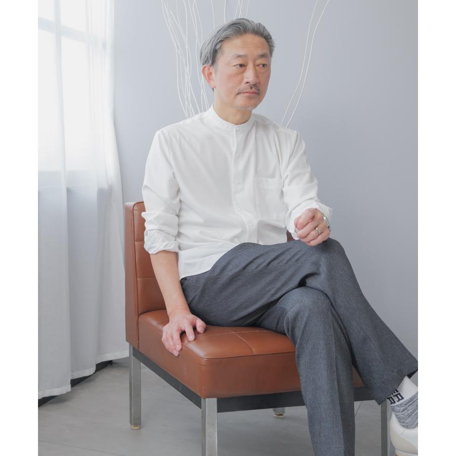 AWC シャツ メンズ 長袖 バンドカラー 白 黒 オフィス カジュアル ビジネス スタンド トップス ストレッチ ブランド カジュアルシャツ M L LL 3L ベージュ : Blue ...