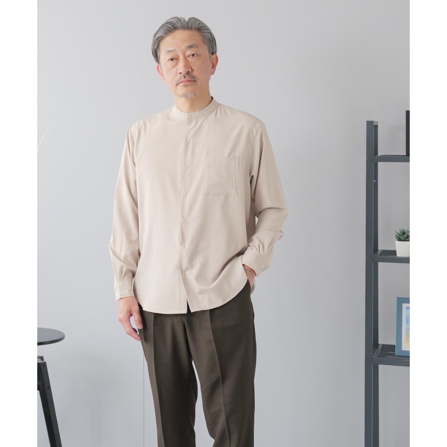 AWC シャツ メンズ 長袖 バンドカラー 白 黒 オフィス カジュアル ビジネス スタンド トップス ストレッチ ブランド カジュアルシャツ M L LL 3L ベージュ : Blue ...