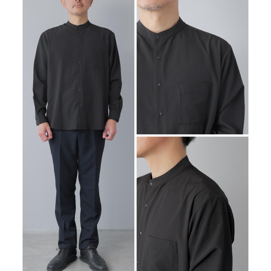 AWC シャツ メンズ 長袖 バンドカラー 白 黒 オフィス カジュアル ビジネス スタンド トップス ストレッチ ブランド カジュアルシャツ M L LL 3L ベージュ : Blue ...