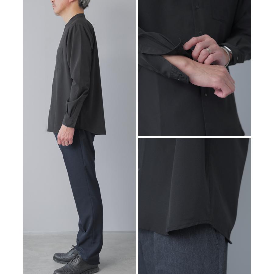 AWC シャツ メンズ 長袖 バンドカラー 白 黒 オフィス カジュアル ビジネス スタンド トップス ストレッチ ブランド カジュアルシャツ M L LL 3L ベージュ : Blue ...