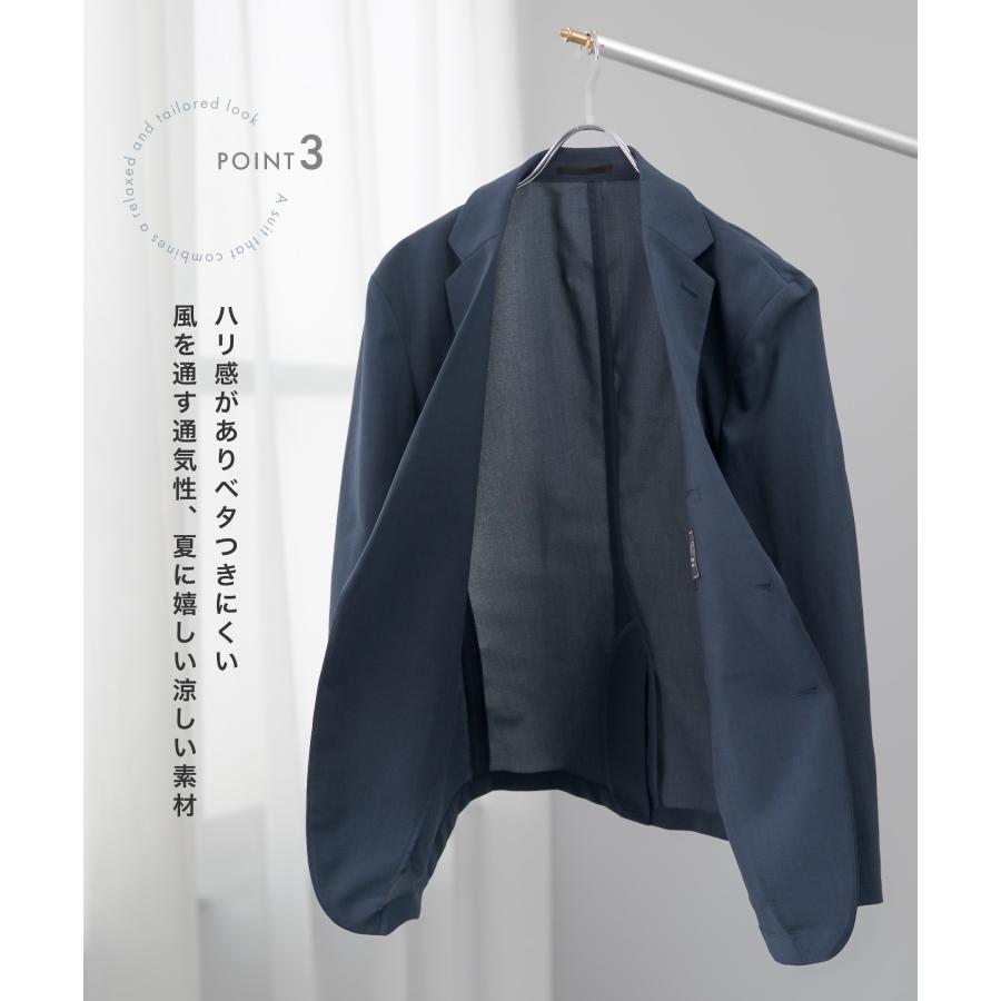 AWC セットアップ メンズ スーツ リネン ライク テーラード ブランド ビジネス カジュアルスーツ 洗える ワンタック 上下セット オフィスカジュアル 夏 春 秋 : Blue Frost ...