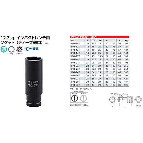 京都機械工具(KTC) 12.7mm (1/2インチ) インパクトレンチ ソケット (ディープ薄肉) BP4L-19T :s-4989433150420-20230108:Blue ...