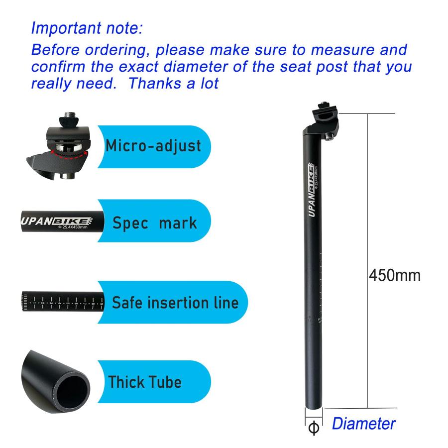 UPANBIKE 自転車シートポスト Φ25.4mm 27.2mm 28.6mm 30.4mm 30.9mm 31.6mm 45cm ロングマウンテン : Blue Hawaii - 通販 ...