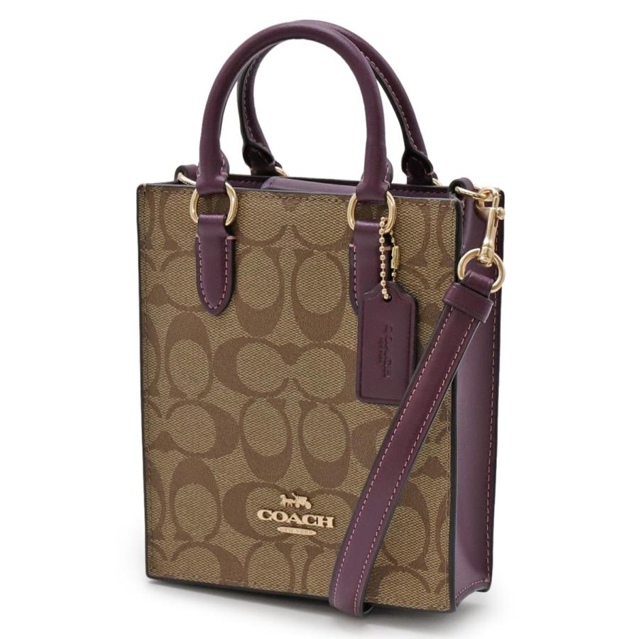 COACH コーチ ハンドバッグ バッグ レディース ノース サウス シグネチャー カーキベージュ&ディープベリーパープル CJ494 ...