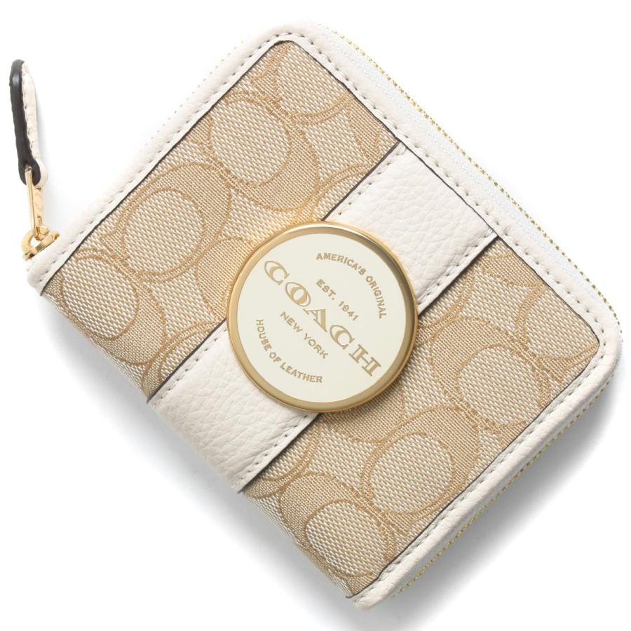 COACH コーチ 二つ折り財布（札入れ） 財布 レディース シグネチャー ジャガード生地 ライトカーキベージュ&チョークホワイト C8323 ...