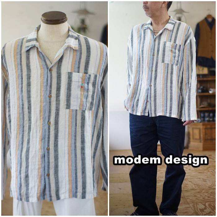 modem design モデムデザイン modemdesign 麻シャツ オープンカラーシャツ 2410461 : BLUELINE - 通販 - Yahoo!ショッピング