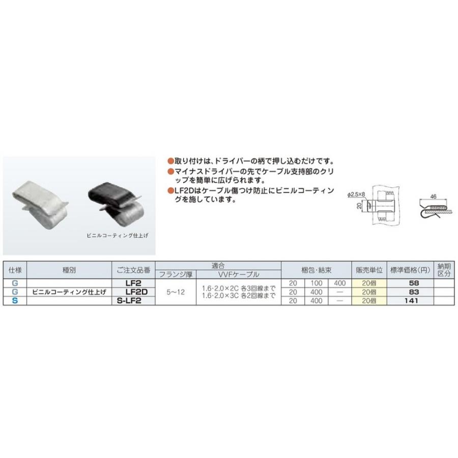 【電設資材アクセサリー】ネグロス電工 FVラック 一般形鋼用VVFケーブル支持金具 20個入 LF2【580】 : lf2 : bluepeter - 通販 - Yahoo!ショッピング