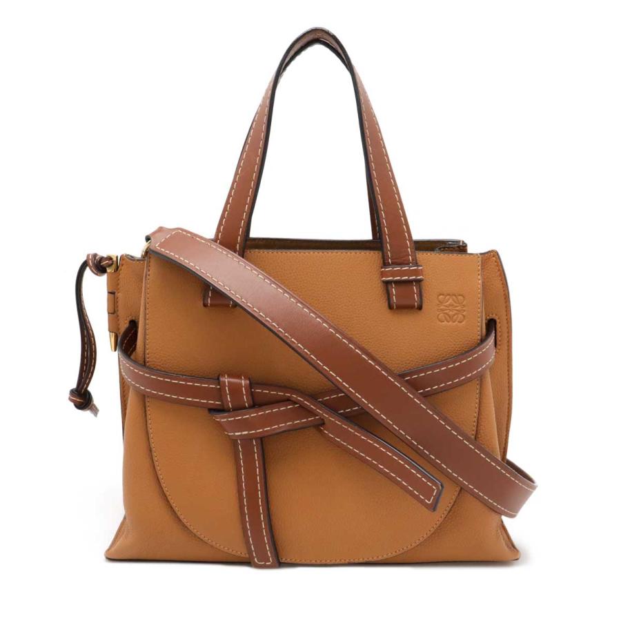 LOEWE（ロエベ） アナグラム ゲート トップハンドルバッグ ハンドバッグ トートバッグ 2WAY ショルダーバッグ レザー キャメル ブラウン 茶 321.12.U61 : Blumin ...