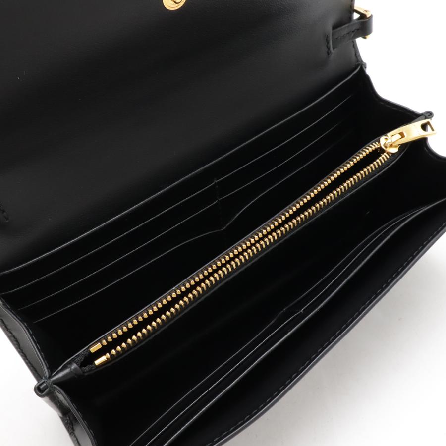 Bally（バリー） エンブレム チェーンウォレット 長財布 ショルダーバッグ レザー ブラック 黒 ゴールド金具 6304817 ...