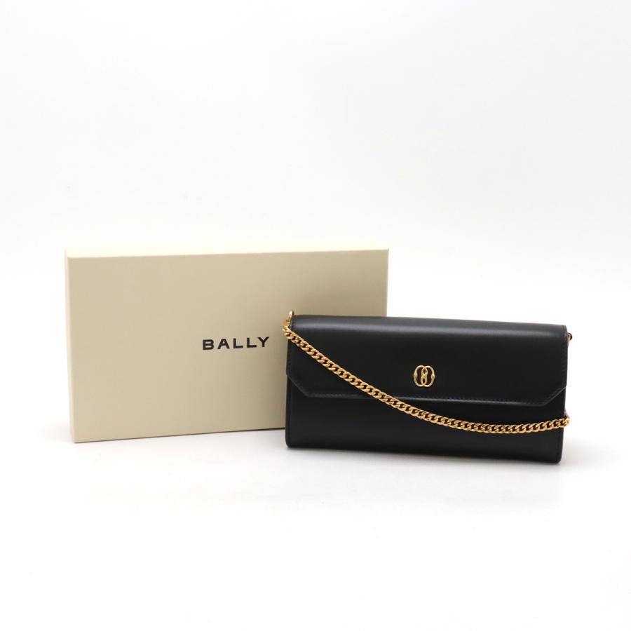 Bally（バリー） エンブレム チェーンウォレット 長財布 ショルダーバッグ レザー ブラック 黒 ゴールド金具 6304817 ...