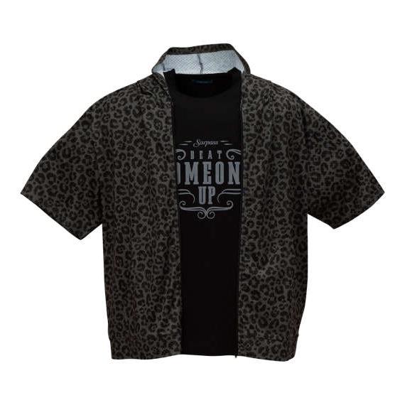大きいサイズ メンズ COLLINS メッシュヒョウ柄 半袖 フルジップ パーカー + Tシャツ チャコール×ブラック 1258-5231-2 3L 4L 5L 6L 8L : 大きいサイズの ...