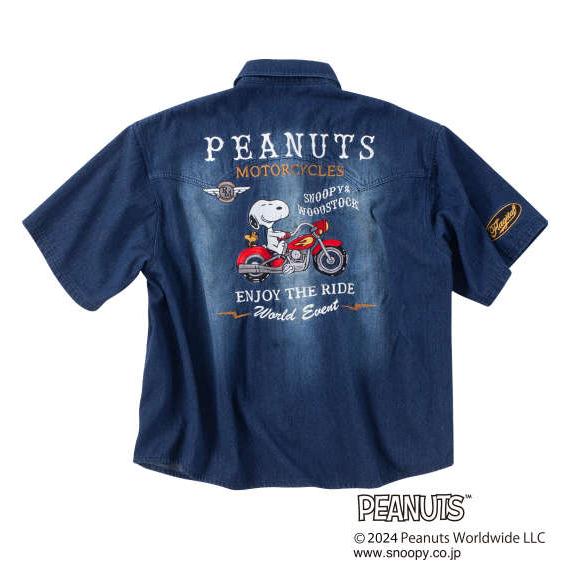 大きいサイズ メンズ FLAGSTAFF × PEANUTS スヌーピーコラボ 半袖 デニム シャツ ネイビー 1277-4250-1 3L 4L 5L 6L 8L : 大きいサイズの店ビッ ...