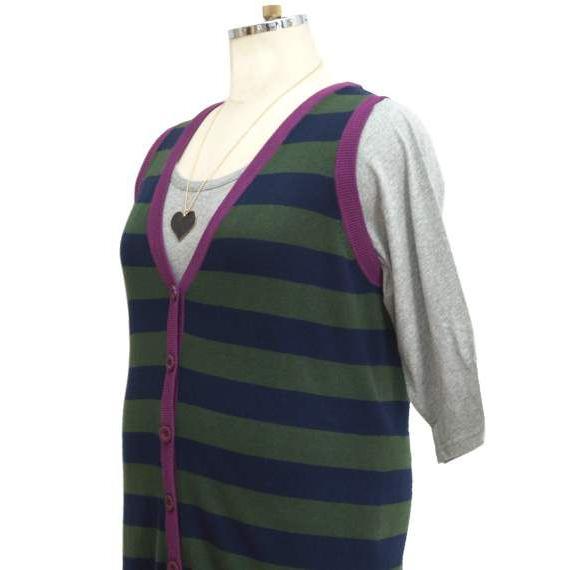 大きいサイズ TORRID ロングニットベスト ネイビー×グリーン 2001-1655-1 18 22 26 : 大きいサイズの店ビッ ...