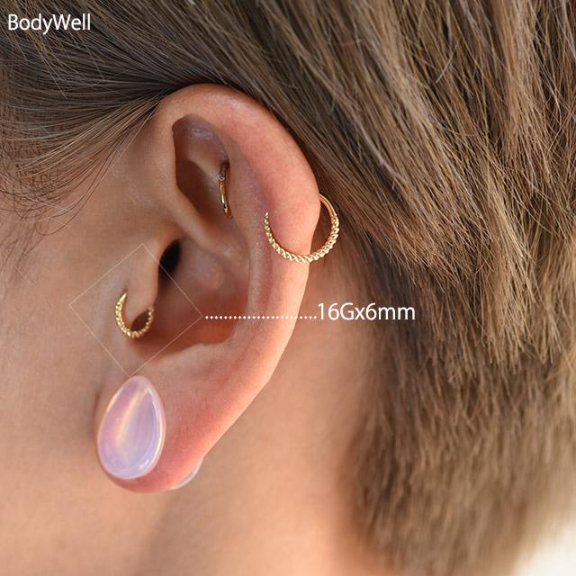 K18 16g 18金ゴールド 内径6mm ツイスト ワンタッチピアス 18K 金属アレルギー対応 セグメントリングピアス クリッカー 軟骨ピアス : BodyWell - 通販 ...