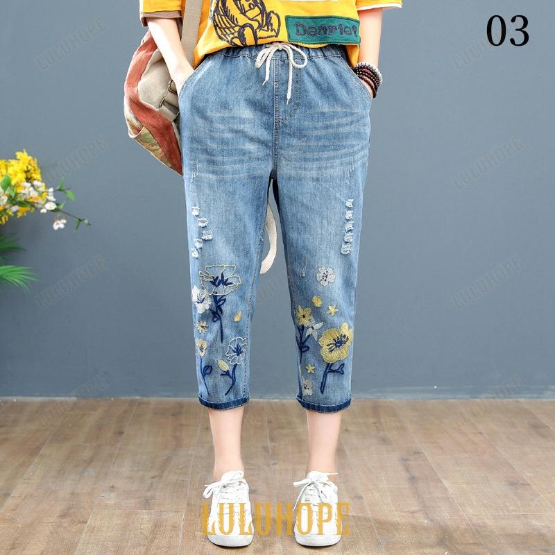 七分丈 デニムパンツ 星柄 大きいサイズ レディース ボトムス 夏 森ガール ダメージデニム ウエストゴム :lgf-jy644:ビーワンコマースヤフー店 - 通販 - Yahoo!ショッピング