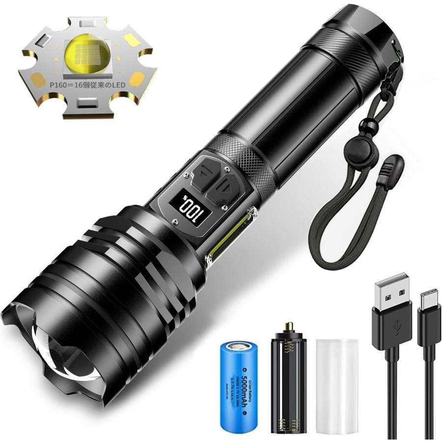 [BOEN]懐中電灯 led 超高輝度ルーメン Type-C USB充電式 超長遠射 9モード調光 ズーム式 アルミニウム合金 IPX4防水 ...