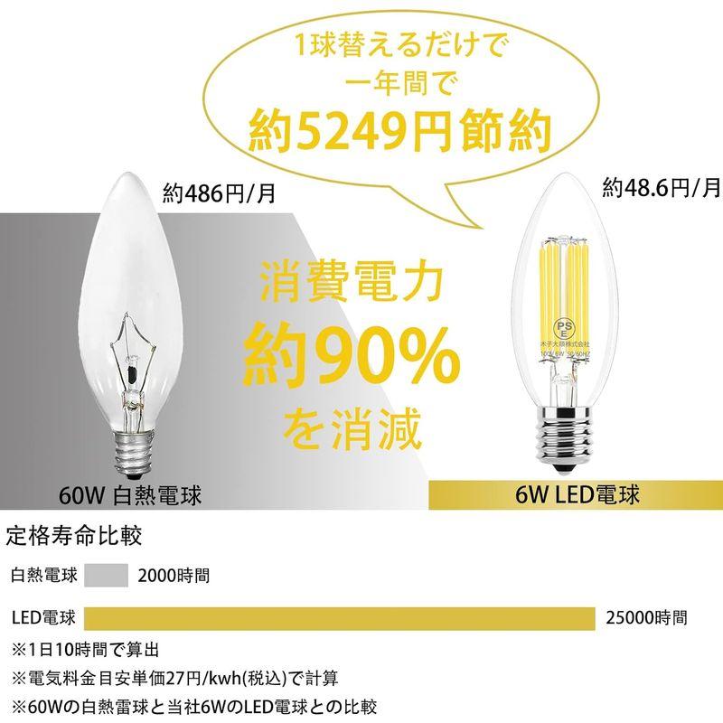 Wonninek シャンデリア電球 60W形相当 PSE認証済み C35 E17口金 LEDフィラメント電球 6W 調光器非対応 高輝度81 : BRセレクトストア - 通販 - Yahoo ...