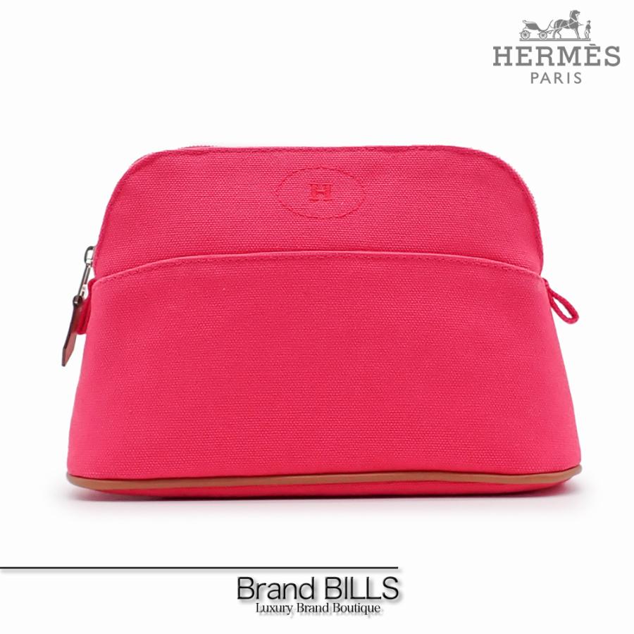 HERMES（エルメス） 未使用品 ボリードポーチ ミニ 20 小物入れ コスメポーチ 化粧ポーチ コットンキャンバス ハイビスカス ピンク ...
