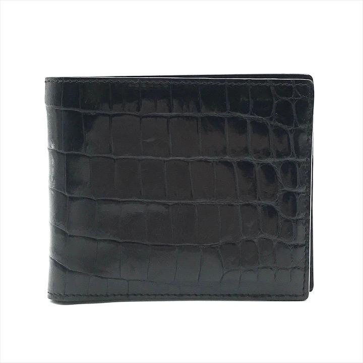 美品 BOTTEGA VENETA ボッテガ ヴェネタ クロコダイル ブラック 二つ折り 財布 メンズ ウォレット a3820 : エムズ ...