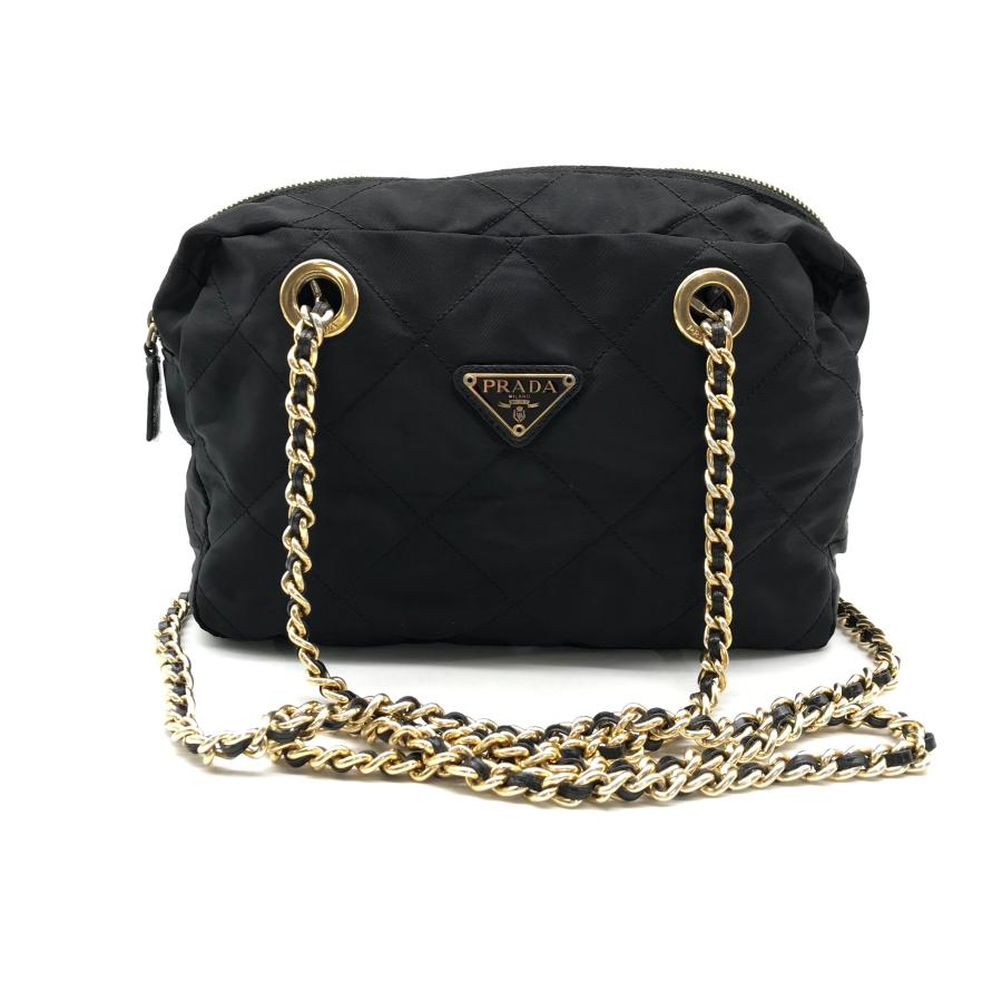 PRADA プラダ ロゴプレート ナイロン キルティング チェーン ショルダー トート バッグ ブラック k1598 : エムズファクトリー - 通販 - Yahoo!ショッピング