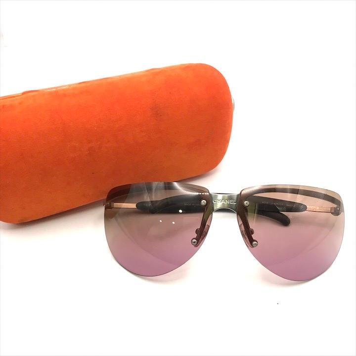 良品 CHANEL シャネル ココマーク サングラス アイウェア ロゴ刻印 パープル シルバー k4256 : エムズファクトリー - 通販 ...