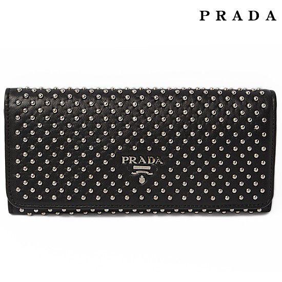 PRADA PRADA プラダ 2折長財布 SOFT CALF BORCHIE NERO スタッズ カーフレザー ブラック 1M1132 【未 ...