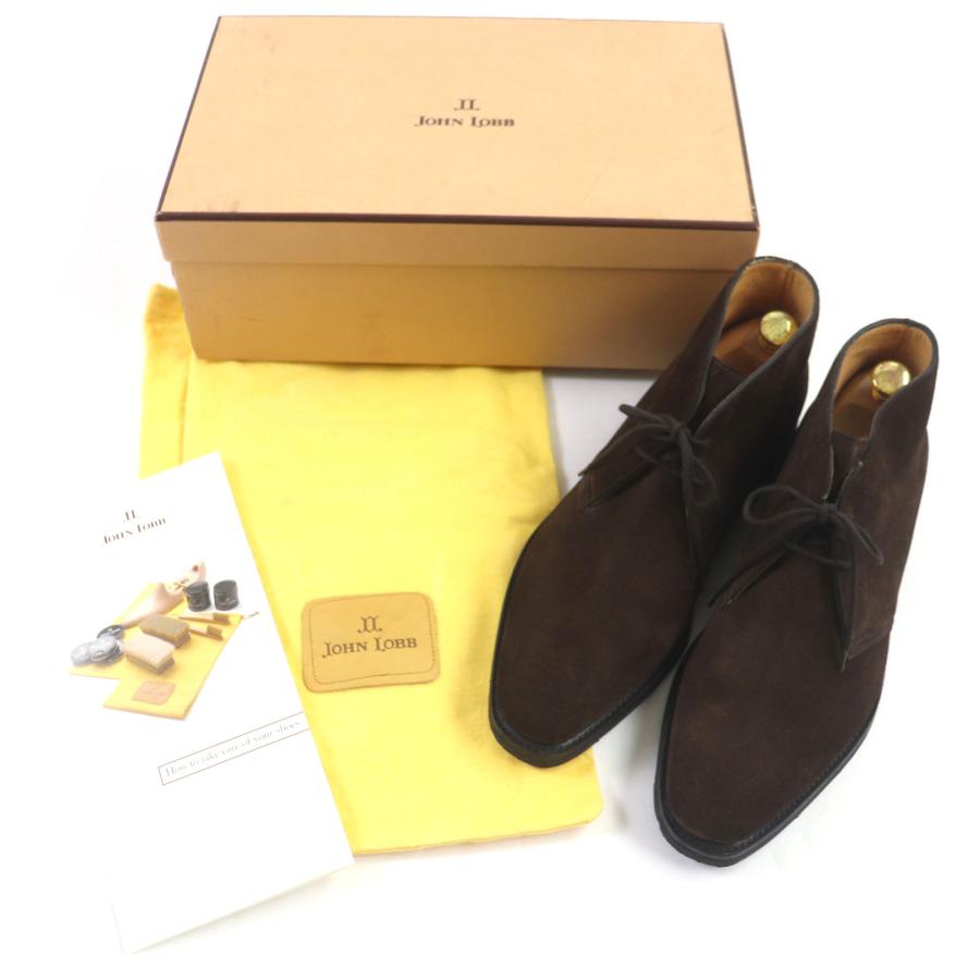 極美品 John Lobb ジョンロブ GIONO ジオーノ 8896ラスト プレーントゥ レースアップ チャッカブーツ スウェードレザー 8 箱・保存袋付 : 00022323 ...