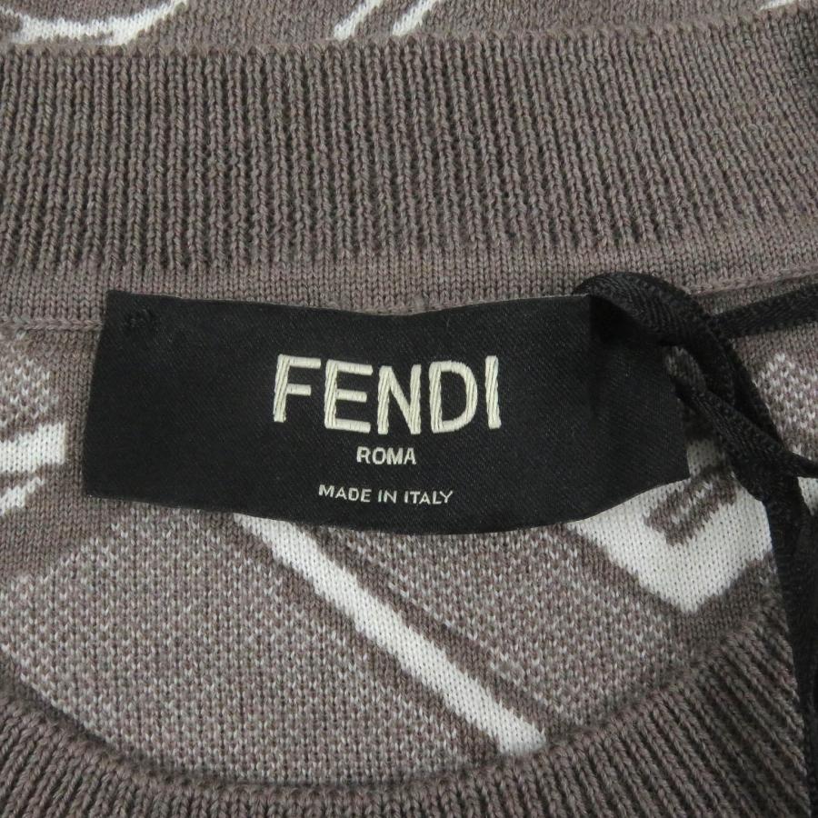 未使用品□FENDI フェンディ 2022年製 FZX061 ウール FFロゴ チェーン 総柄 クルーネック セーター ブラウン 44 イタリア製 正規品 FENDI（フェンディ） 未使用品□FENDI 2022年製 FZX061 ウール FFロゴ