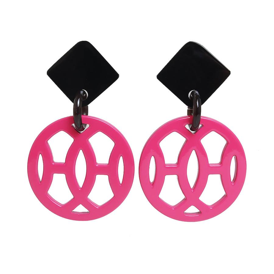 HERMES （新品・未使用品）エルメス HAVA アヴァ ピアス バッファローホーン ラッカー ピンク ダークブラウン 茶 シルバー金具 箱 ...