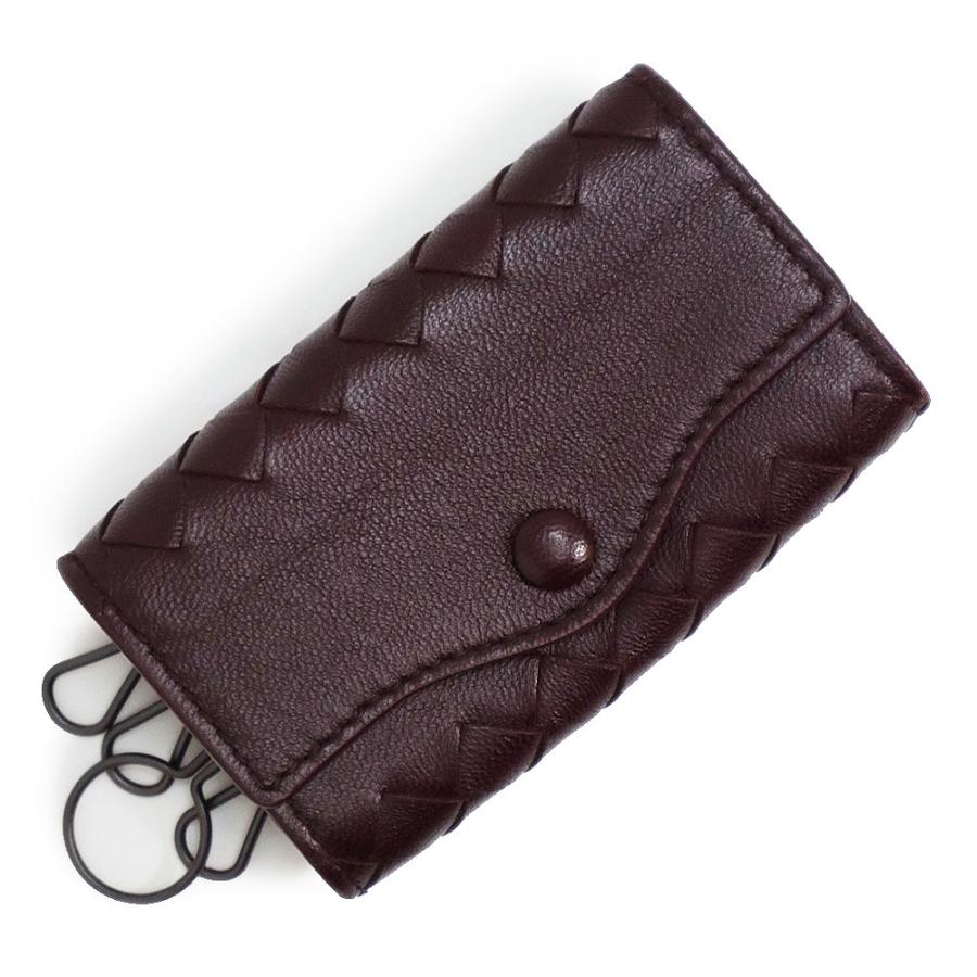 （未使用 展示品）ボッテガヴェネタ BOTTEGA VENETA イントレチャート 4連 キーケース ラムスキン レザー ボルドー ブラウン ...