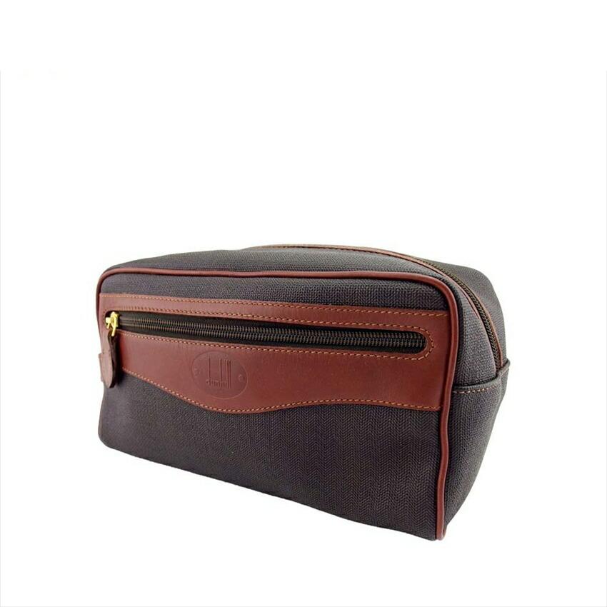 dunhill ダンヒル クラッチバッグ セカンド サブ バッグ メンズ ヘリンボーン グレー 灰色 ブラウン ゴールド 中古 : ブランド ...
