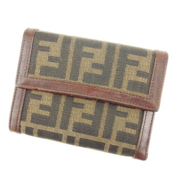 フェンディ 三つ折り 財布 レディース ズッカ ブラウン ブラック