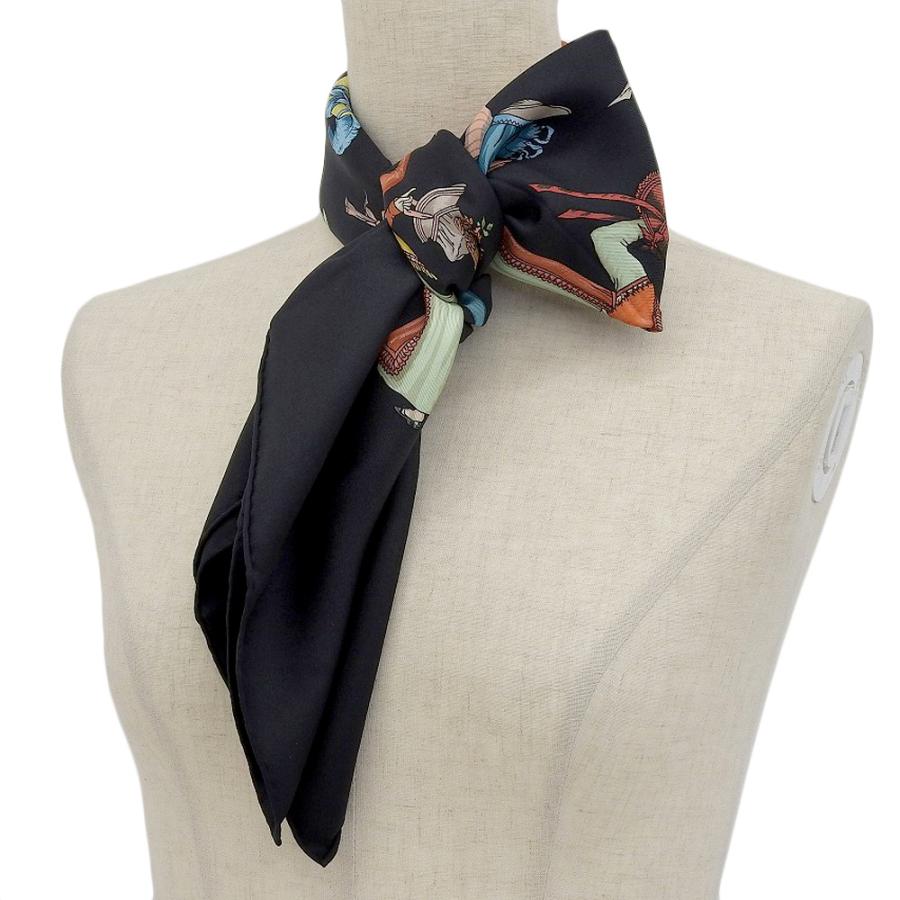 箱付超美品 エルメス HERMES 黒タグ Paris Modiste パリの帽子店 カレ90 シルクスカーフ レアアイテム 黒 ...