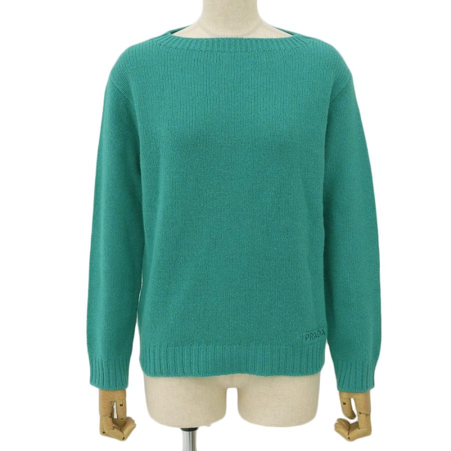 PRADA 超美品 プラダ 2019年商品 カシミヤ30% ウール70% ローゲージ ジャガードロゴ ニット セーター 42 エメラルド レディース ほぼ未使用 旅 : WithTrading ...