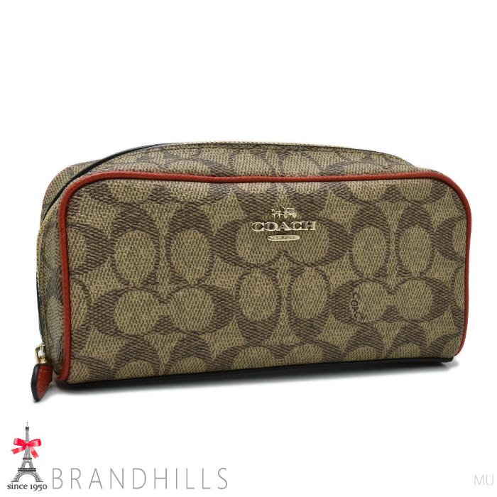 COACH コーチ ポーチ シグネチャー PVC レザー ベージュ オレンジ コスメティックケース 65543 極美品 : ブランドヒルズ ...