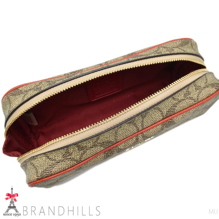 COACH コーチ ポーチ シグネチャー PVC レザー ベージュ オレンジ コスメティックケース 65543 極美品 : ブランドヒルズ ...