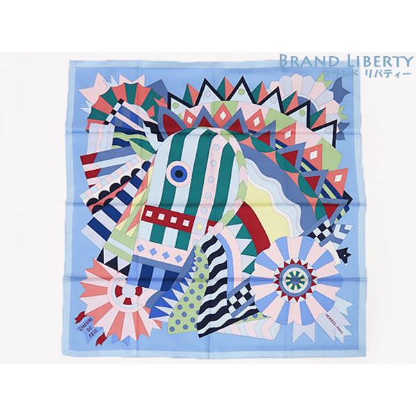 HERMES 新品同様 エルメス カレ90 Cheval de Fete シュヴァル ドゥ フェット 大判スカーフ ストール ショール ブルー ...