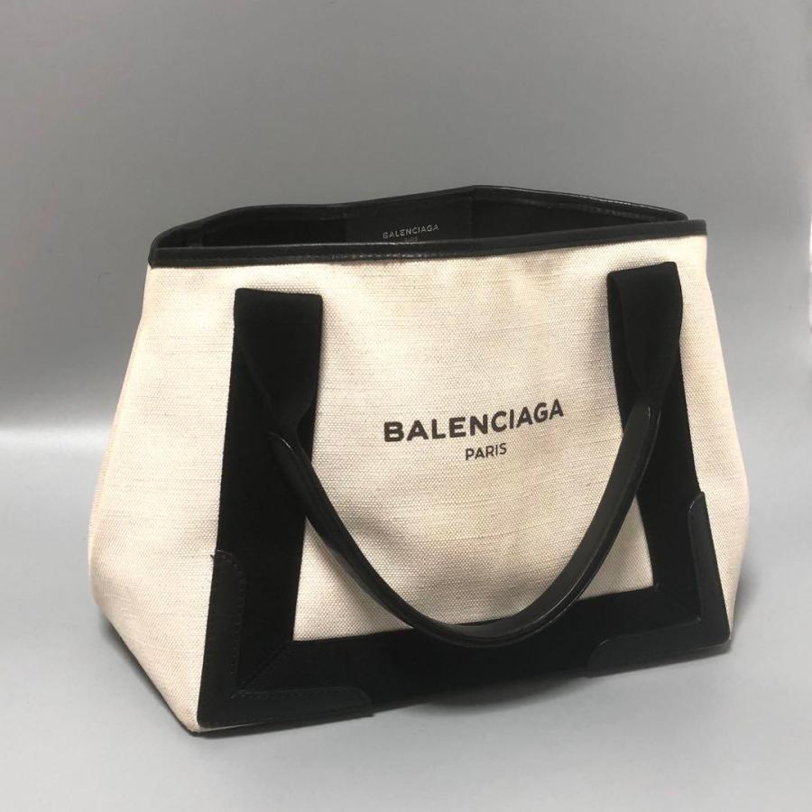 BALENCIAGA バレンシアガ ネイビーカバS トートバッグ キャンバス レザー アイボリー ブラック レディース 339933 ...