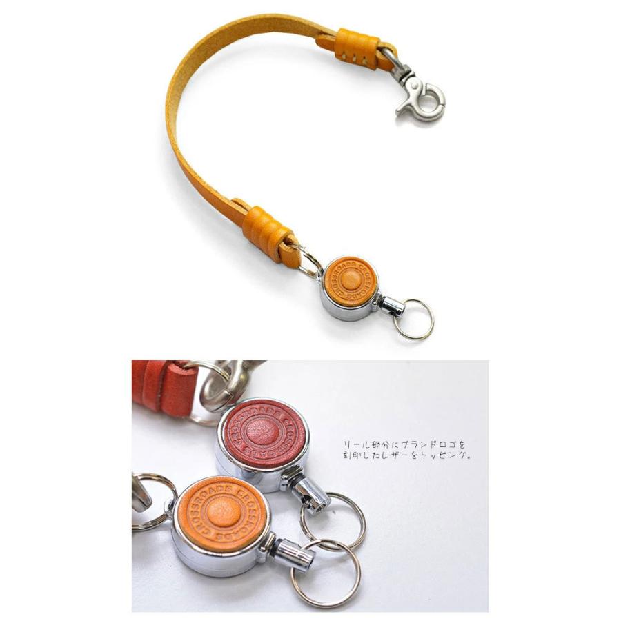 【追跡可能メール便(送料無料)】クロスロード CROSS ROADS キーホルダー ストラップ リール キーリング 栃木レザー 本革 牛革 ...