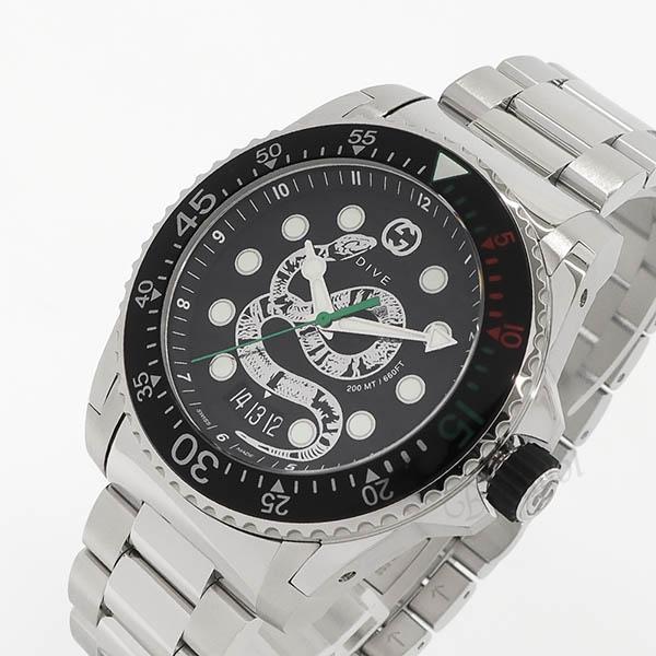 GUCCI（グッチ） 腕時計 メンズ DIVE ダイブ スネークモチーフ 45mm ブラック シルバー YA136218【最大4000円 ...