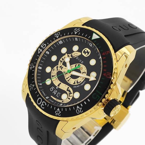 GUCCI（グッチ） 腕時計 メンズ DIVE ダイブ スネークモチーフ 45mm ブラック ゴールド YA136219 : Brandol ...