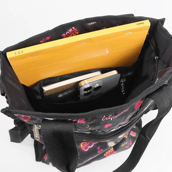 LeSportsac レスポートサック トートバッグ レディース SMALL N/S TOTE 2way バッグ ネオン風 ロゴ ブラック系 3538 E481【最大1000円クーポン ...