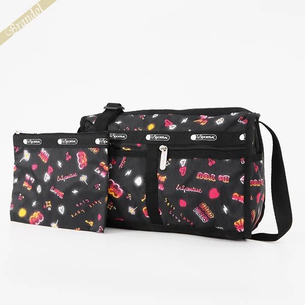LeSportsac レスポートサック ショルダーバッグ DELUXE SHOULDER SATCHEL ネオン風 キュート柄 ブラック系 7519 E481 : Brandol - 通販 ...