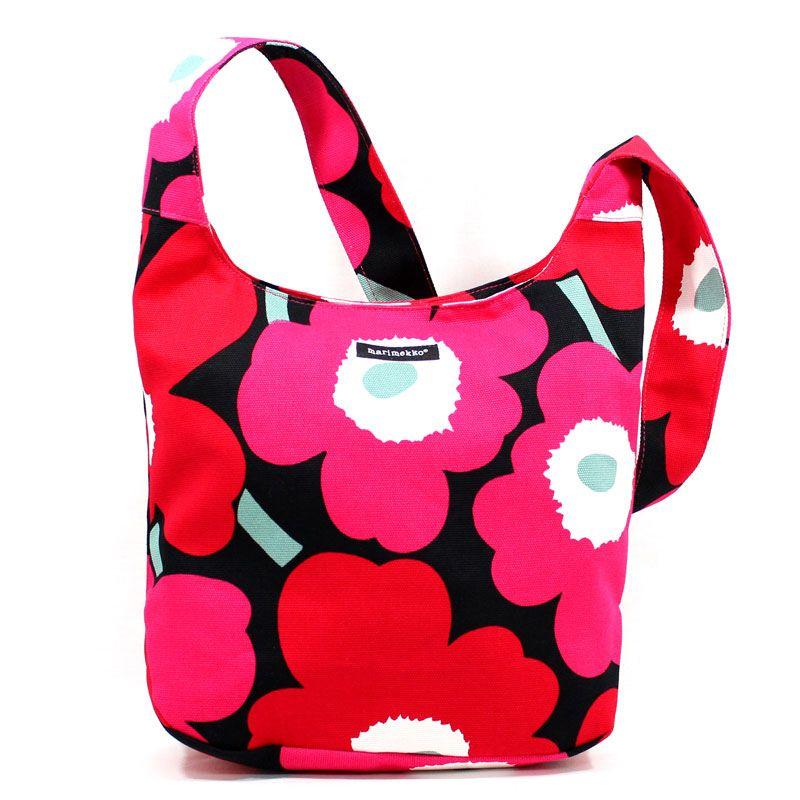 marimekko marimekko マリメッコ ショルダーバッグ Clover クローバー UNIKKO ウニッコ柄 レッド×ブラック ...