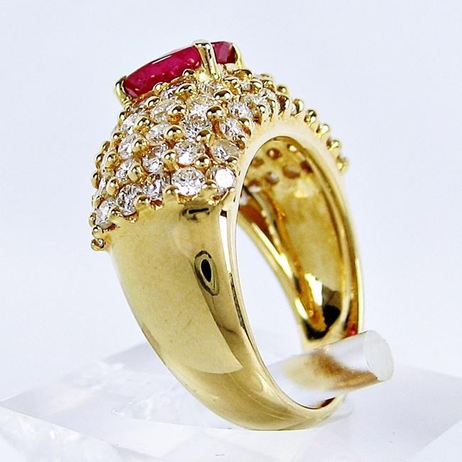 K18YG ★ゴールドリング 非加熱 ルビー2.03ct 7月誕生石 ダイヤモンド2.58ct 12.5号 鑑別書付き 【中古 ...