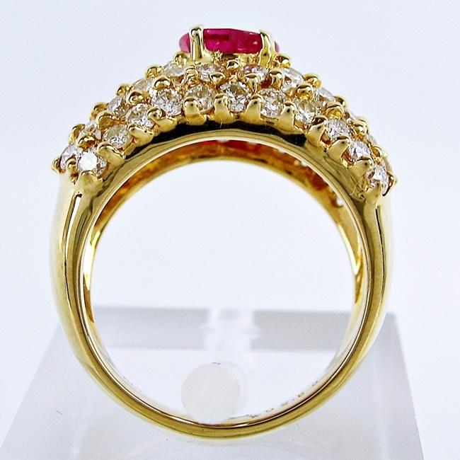 K18YG ★ゴールドリング 非加熱 ルビー2.03ct 7月誕生石 ダイヤモンド2.58ct 12.5号 鑑別書付き 【中古 ...