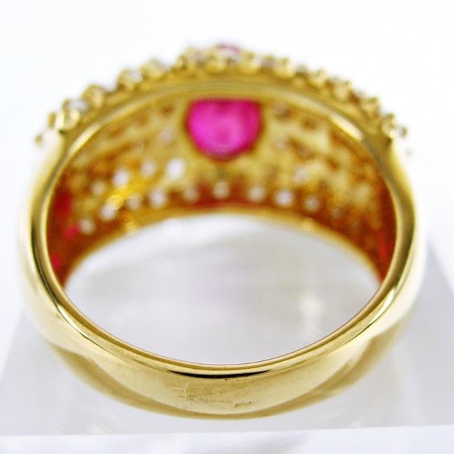 K18YG ★ゴールドリング 非加熱 ルビー2.03ct 7月誕生石 ダイヤモンド2.58ct 12.5号 鑑別書付き 【中古 ...