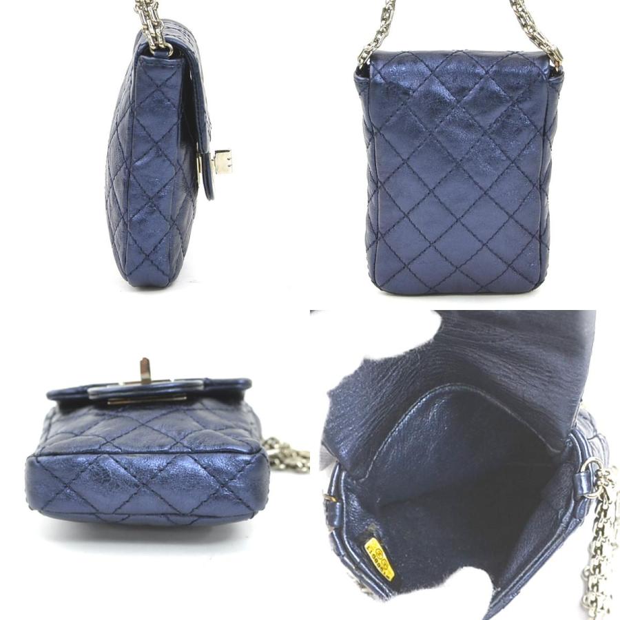 CHANEL シャネル ショルダーバッグ ミニポーチ メタリックネイビー 14066 レディース【中古】 90212a CHANEL（シャネル） ショルダーバッグ ミニポーチ レザー メタリック
