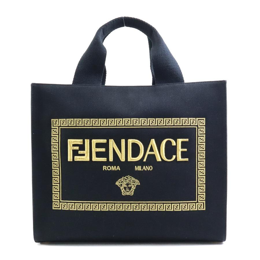 FENDI フェンディ ハンドバッグ VERSACEコラボ FENDACE キャンバス ブラック×ゴールド : ブランドバリュー - 通販 - Yahoo!ショッピング