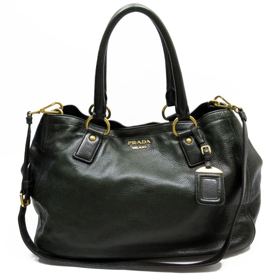 PRADA プラダ ハンドバッグ ショルダーバッグ 2Wayバッグ レザー ダークグリーン系xゴールド 定番人気 : ブランドバリュー - 通販 - Yahoo!ショッピング